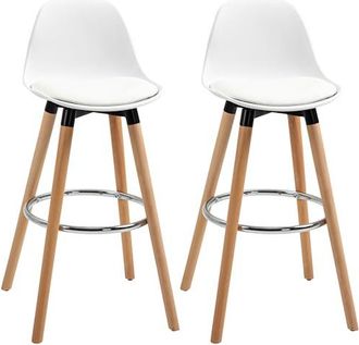 HOMCOM Lot de 2 tabourets de Bar, chaises de Bar en PU avec Dossier et Repose-Pieds, Assise rembourr&eacute;e 69 cm, Pieds en Bois, Style Moderne, tabourets Hauts p