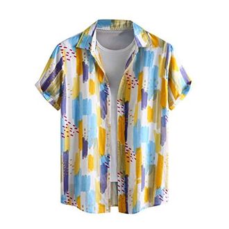 Generic Chemise hawa&iuml;enne d&eacute;t&eacute; &agrave; manches courtes boutonn&eacute;e pour homme - Motif palmier tropical hawa&iuml;en - Chemise de plage des Cara&iuml;bes - Cruise vintage d&eacute;cont