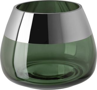 Fink grüner Teelichthalter Ø 15 cm großer gläserner Kerzenhalter mit Silberrand