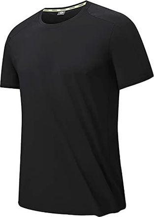 Generic Chemise dentra&icirc;nement en coton et lin pour homme - Col rond - Couleur unie - Coupe ample - Manches courtes - L&eacute;ger, Noir, 3XL