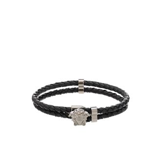 Versace Homme, Accessoires, Noir, Taille: ONE Size Bracelet en cuir noir avec pendentif Medusa