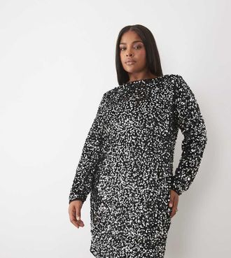 Vero Moda Curve robe midi &agrave; sequins &agrave; manches longues col bateau noire