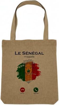 Fabulous Sac Shopping Tote Bag Aspect Lin - Le S&eacute;n&eacute;gal MAppelle Voyage Lion Afrique - Sac de Courses Toile Epaisse 360g Beige Naturel Cabas Port&eacute; Epaule Solide