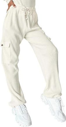 Generic Pantalon cargo ample en velours c&ocirc;tel&eacute; pour femme - Pantalon de s&eacute;curit&eacute; d&eacute;contract&eacute; - Taille &eacute;lastique - Cordon de serrage - Jambe droite - Pantalon 