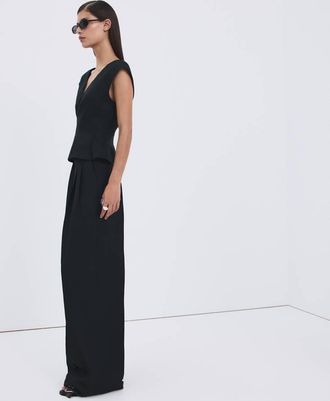 Mango Pantalon droit lin &agrave; pinces bleu marine - Femme - 36 - MANGO