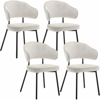 Woltu Woltu - Lot de 4 chaises de salle &agrave; manger scandinaves en velours cr&egrave;me - Pieds en m&eacute;tal - Dimensions 54x52x83.5 cm - Capacit&eacute; 120 kg