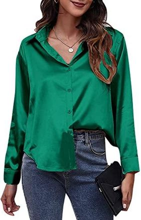 Feoya Femme Chemise Manches Longues Blouse en Soie Elegant Gilet T Shirt Casual Haut décontracté Printemps Automne XL