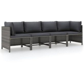 vidaXL Vidaxl - Canap&eacute; de jardin 4 places - R&eacute;sine tress&eacute;e gris - Coussins &eacute;pais en polyester - Cadre acier enduit pour ext&eacute;rieur