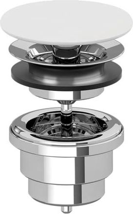 Villeroy & Boch Ablaufventil ohne Überlauf, Nicht verschließbares Ventil für Waschtisch, Ablaufgarnitur aus Messing mit Abdeckung aus Keramik, Durchmesser 32 mm, Ston