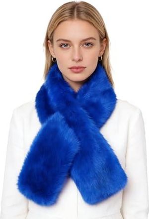 Lina & Lily &Eacute;charpe Col Femme Hiver avec Fente en Fausse Fourrure Poils Longs (Bleu Royal)