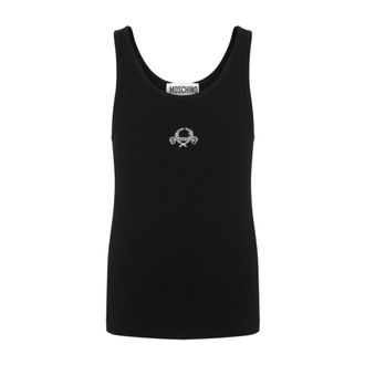 Moschino Schwarzes &auml;rmelloses Top mit besticktem Logo - - Tops - Herren - Schwarzk - M