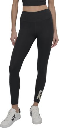 DKNY Womens HIGH Waist Full Length Stacked Logo Tight, BK/SLV Stripe, S