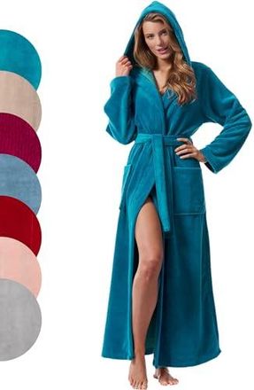 Morgenstern Peignoir Femme I Extra Long I Capuche I Robe de Chambre Pour Grandes Femmes I Turquoise I X-Large