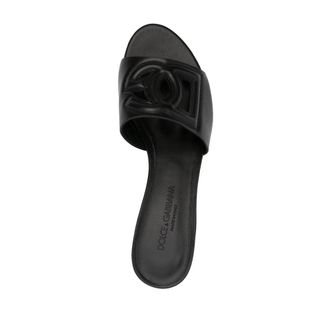 Dolce & Gabbana Embossed Logo Calfskin Mule - Black