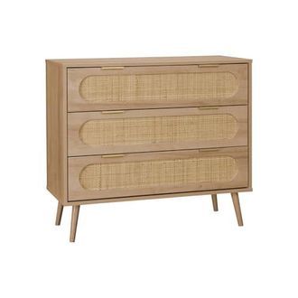 Sweeek Alices Home - Commode. Eva. décor Bois et cannage Arrondi. 3 tiroirs L 90 x l 39 x H 79cm