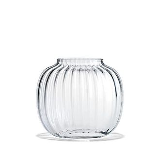 Holmegaard Ovale Vase H17.5 Primula optisches Muster mundgeblasenem Glas, klar