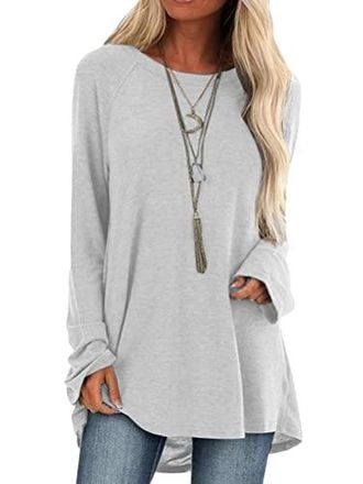 Minetom Chemise Femme T-Shirt à Manches Longues Sweatshirt Long Pull Tunique Chic Mode Chemise Haut Élégant Mini Robe Col Rond/Col en V Longshirt Oversize Top