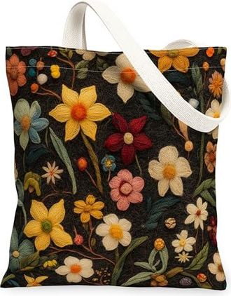 Generic Sac fourre-tout en toile avec motif jonquille printani&egrave;re pour faire du shopping, 33 x 38,1 cm, sac d&eacute;picerie r&eacute;utilisable pour femme, sac d&eacute;picerie v