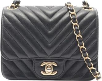 Chanel Sac bandouli&egrave;re mini en cuir dagneau Pre-owned Chevron V Stitch - Femme - Pre-owned - Noir - Taille: ONE Size