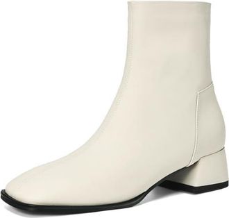 SJJH Bottines &agrave; cheville pour femme - Fermeture &eacute;clair lat&eacute;rale - Bottes carr&eacute;es &eacute;l&eacute;gantes - Parfaites pour les pantalons et les jupes - Talon de 4 cm, Bei