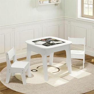 Woltu Woltu - Table Enfant avec 2 Chaises, Ensemble de Table et Chaises pour Enfants, Plateau en Double Face, Blanc