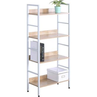 Woltu &Eacute;tag&egrave;re de Rangement en acier et en bois avec 4 tablettes, Blanc+ch&ecirc;ne clair, 60x27, 5x126cm