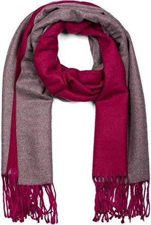 styleBREAKER Echarpe pour dames en noble optique 2 faces avec franges, 2 couleurs, &eacute;charpe r&eacute;versible, &eacute;tole dhiver chaude multicolore 01017137, couleur:Framboise-