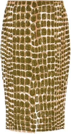 Elisabetta Franchi Femme, Jupes, Vert, Taille: 38 FR Jupe Verte Effet Crocodile Perles Midi