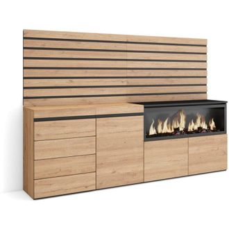 Skraut Home Skraut Home - Buffet, Bahut, Meuble de Rangement, 214x145x35 cm, Chambre à coucher, pièce, Cheminée électrique XXL, Commode, Buffet, Style moderne