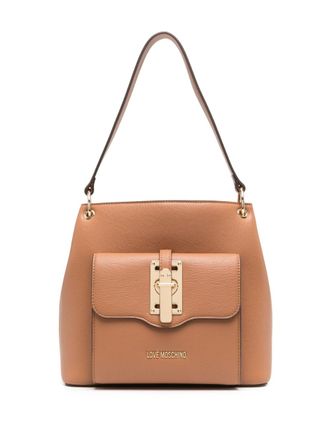 Love Moschino Schultertasche mit Logo-Schild - Braun