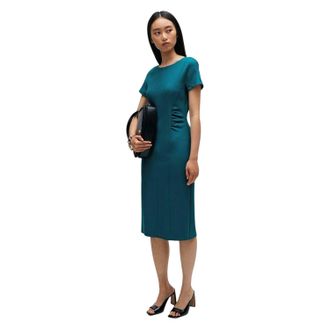 HUGO BOSS Midikleid f&uuml;r Damen, Rundhalsausschnitt, kurz&auml;rmlig (Gr&uuml;n)