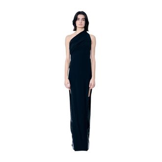 Rick Owens Femme, Robes, Noir, Taille: 36 FR Robe Longue Maxi Drapée en Mélange de Soie