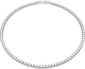 Swarovski Matrix Tennis Halskette Rundschliff, Weiß, Rhodiniert