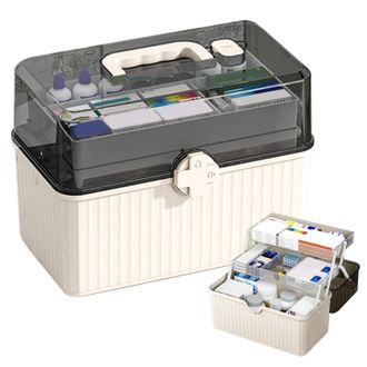 Generico Medicine Storage Box - Erste-Hilfe-Box | Medikamentenbeh&auml;lter f&uuml;r den Haushalt | 3-lagige Aufbewahrungsboxen mit Griff | Medizinbeh&auml;lter mit gro&szlig;er Ka