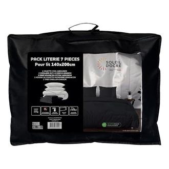 Soleil d'Ocre Ensemble Couette et Parure 7 Pièces Boheme Noir pour lit en 140x200 cm