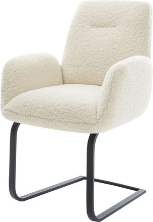 DELIFE Schwingstuhl Zoa-Flex Freischwinger flach Schwarz Teddystoff Beige Taschenfederkern