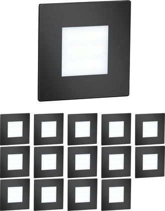 LEDs Com 15 Stück LED Treppenlicht/Wandeinbauleuchte FEX für innen und außen, eckig, schwarz, 85 x 85mm, kaltweiß