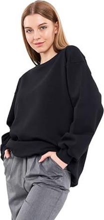 Comeor Sweatshirt pour femme - Pull surdimensionné confortable en coton - T-shirt à manches longues comme pull basique sans capuche - Coupe droite (noir S), 