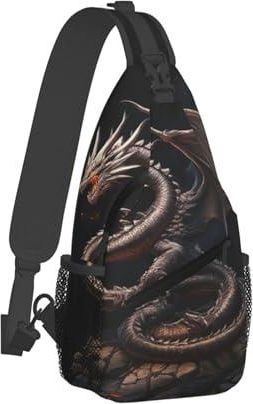 Generic Polyester Sacoche Tactique Dragon Noir Cool Sacs &agrave; Bandouli&egrave;re L&eacute;ger Sac &agrave; Dos De Voyage pour Randonn&eacute;e Femme &eacute;cole