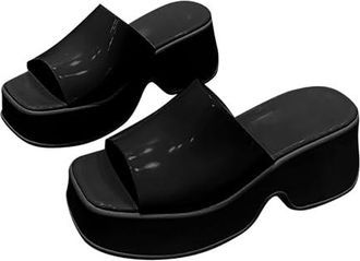 Generic Mules pour femme avec talon - En cuir synth&eacute;tique - Talons hauts - Sandales compens&eacute;es - Sandales &agrave; bout ouvert - Chaussures d&eacute;t&eacute; - Sandales d&eacute;t&eacute; - Sa