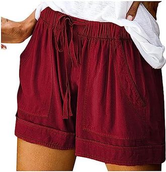 Generic Short Sport Femme,Short Lin Coton Femme éTé Chic Large Fluide Pas Cher Short Travail Femme Grande Taille éLastique avec Poches Confortable Ample Mode 