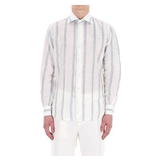 Eleventy Homme, Chemises, Blanc, Taille: L Chemise Rayée en Lin