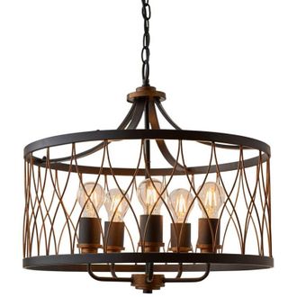 Endon Lighting Heston - Suspension de plafond cylindrique &agrave; 5 ampoules, noir mat, effet bronze rustique, E27