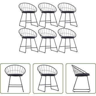 vidaXL Esszimmerstuhl Set - Esszimmerst&uuml;hle mit Kunstledersitzen 6 Stk. Schwarz Stahl