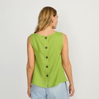 Lands End Leinentop mit Knopfleiste am Rücken, Damen, Größe:32-34 regular, Grün, Leinen, by Lands End