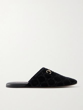 Gucci Slippers Aus Samt Mit Horsebit-detail Und Kristallen - Schwarz