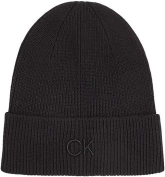 Calvin Klein Bonnet Femme Embroidery Fine Rib Beanie Chaud, Noir (CK Black), Taille Unique