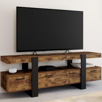 IDMarket TV-Bank, 140 cm, Phoenix mit Schubladen, Holz, Antik-Optik, Schwarz