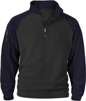 Generic Sweat-shirt en polaire pour homme - Coupe d&eacute;contract&eacute;e - Haut thermique - Fermeture &eacute;clair 1/4 - Polo &agrave; manches longues Valueweight - T-shirt lourd fo