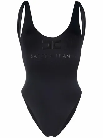 Elisabetta Franchi Badeanzug mit Logo-Print - Schwarz